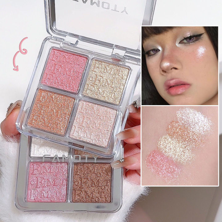 Four Color Glitter Highlighter Powder Palette Diamond High Gloss Shiny ...