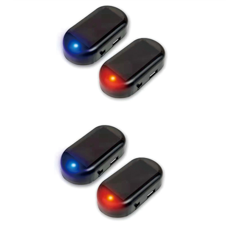 4 Pcs Car Solar Power Simulated Dummy Alarm Warning Anti-Theft LED ...