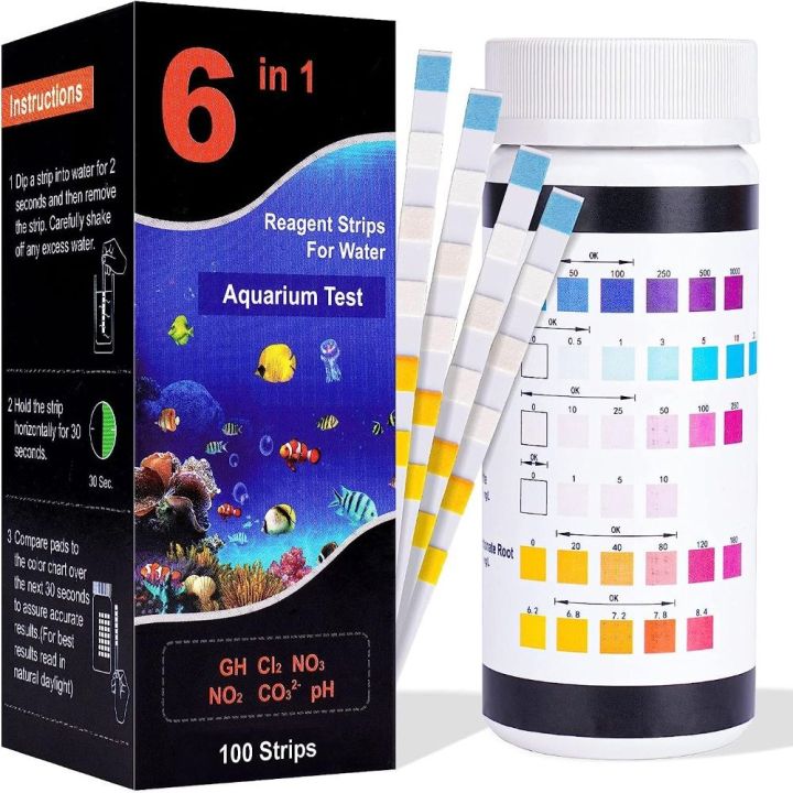 100ct PET Aquarium Test Strips Free Chlorine 6-In-1 Water Problems ...