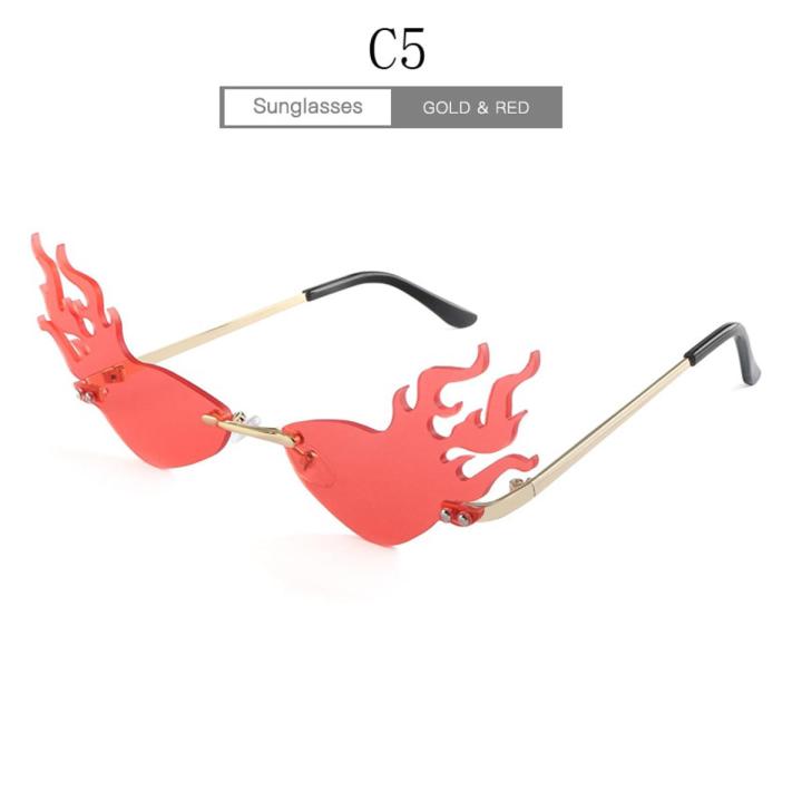 Luxury Fashion Fire Flame Sunglasses Women Rimless Wave Sun Glasses ...