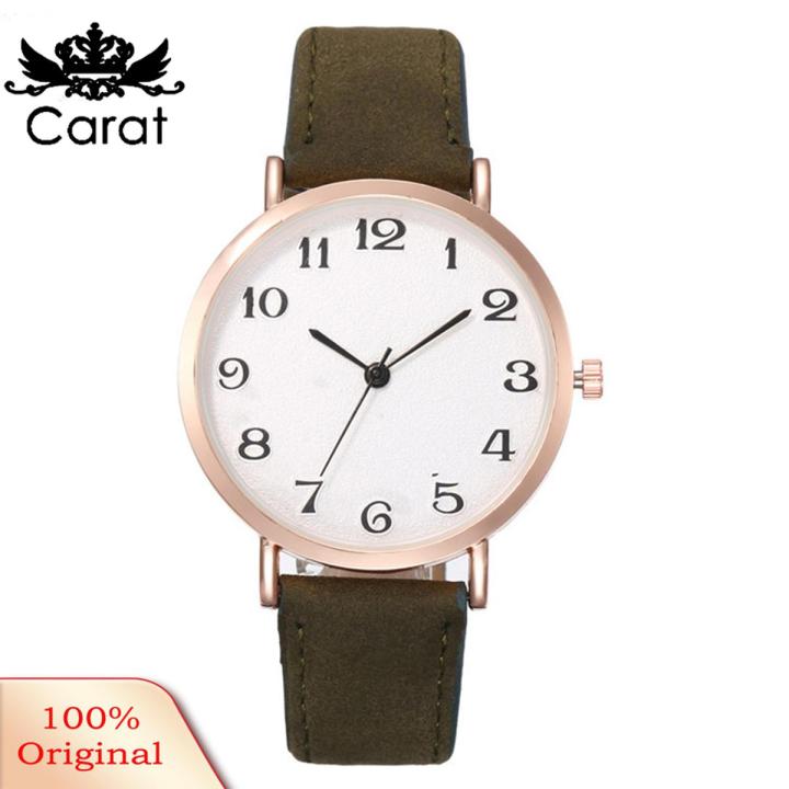 Carat Women Round Dial Arabic Numerals Faux Leather Strap Analog Quartz ...