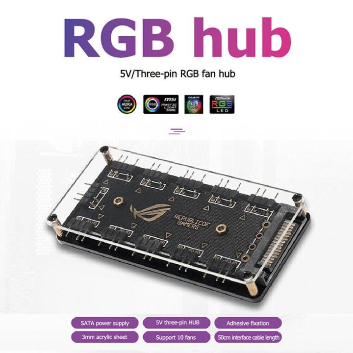 5V 3-pin RGB 10 Hub Splitter SATA Power 3pin ARGB Adapter Extension ...