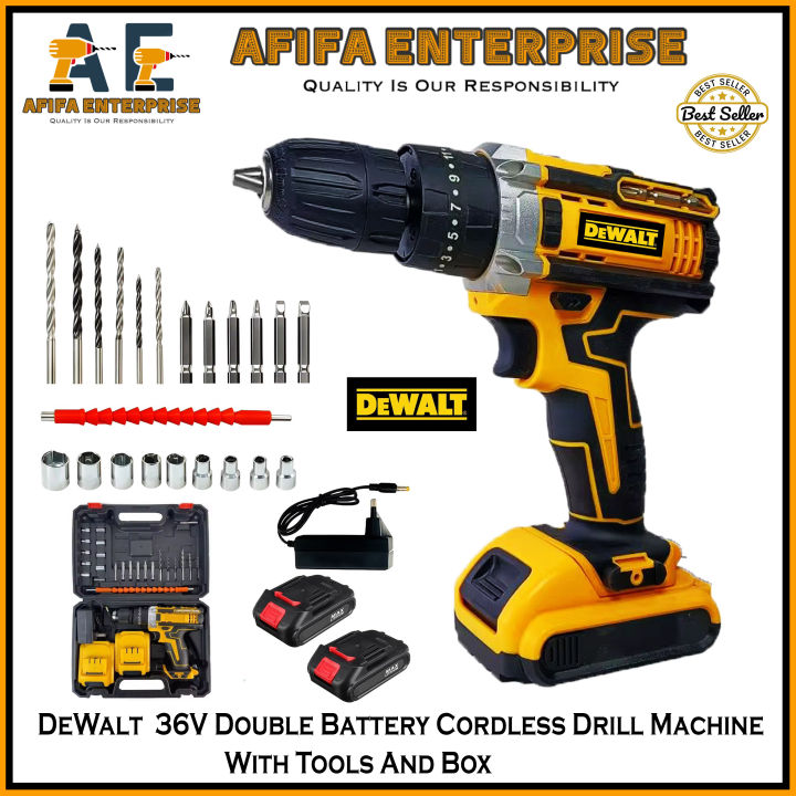 DeWalt 36V Double Battery Cordless Drill Machine With Tools And Box ...
