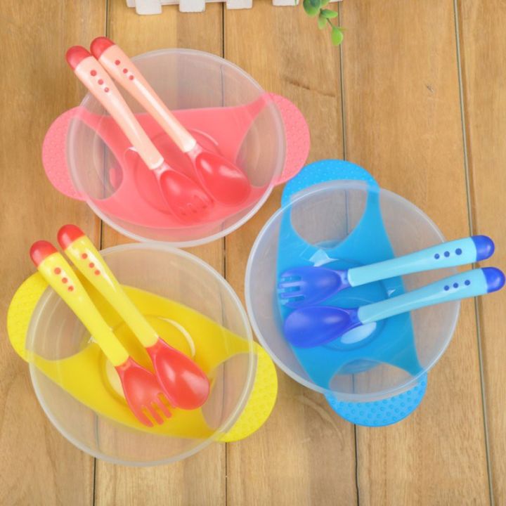 Baby Food Set Sucker Bowl Spoon Temperature Sensing Children Learning ...