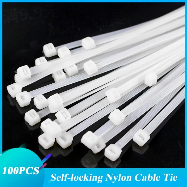 100pcs/bag cable tie Self-locking plastic nylon tie White Organiser ...