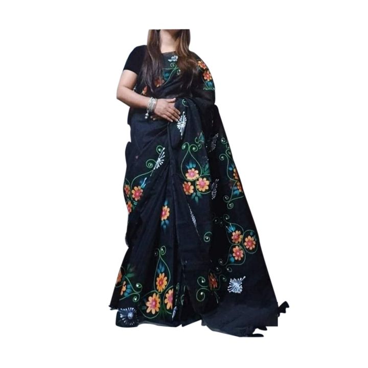 Fashionable Tangail Tat Half silk Hand Print Saree for Women | Daraz.com.bd