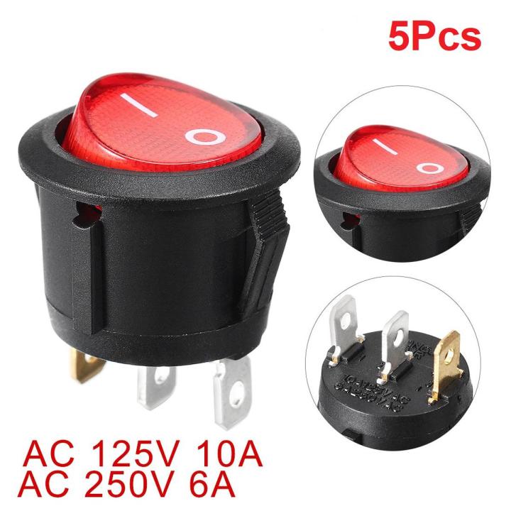 5Pcs KCD1 Round Rocker SPST On Off Switch Red Light Illumination 3Pin ...