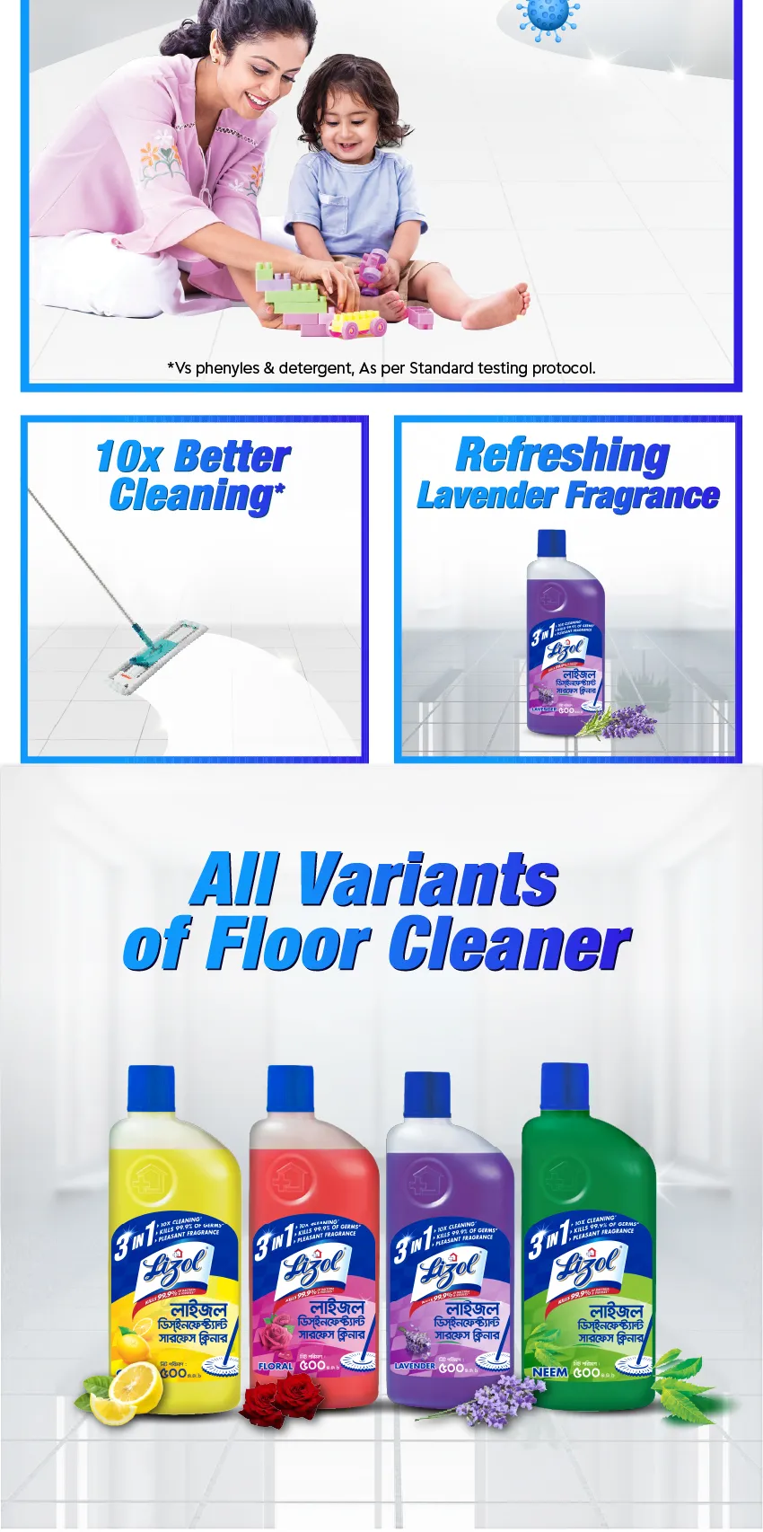 Lizol Disinfectant Floor & Surface Cleaner 500ml Lavender, Kills 99.9% ...