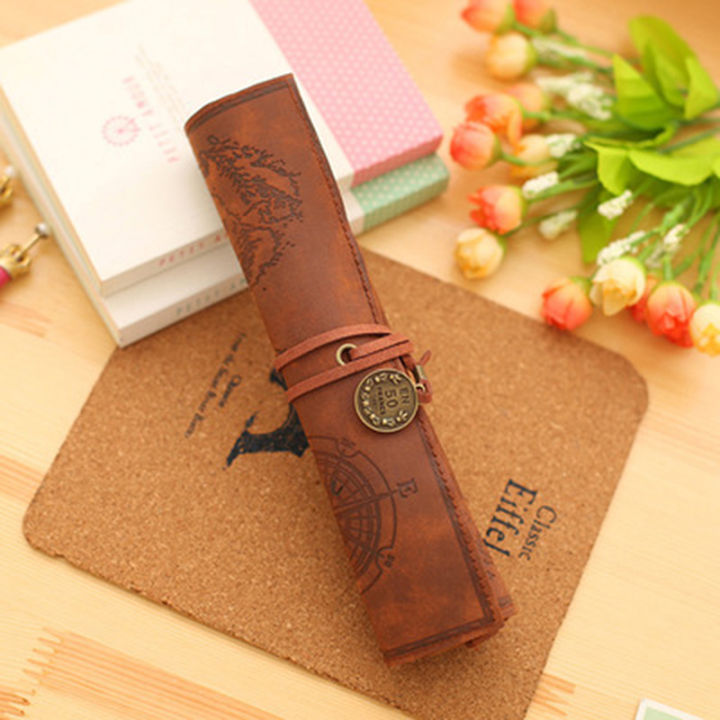 Vintage Retro Treasure Map Canvas Leather Pencil Cases Large Cpacity ...