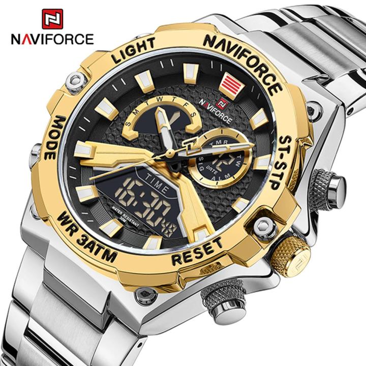 NAVIFORCE 9207 Stainless steel Band Watches Men Military Fashion Quartz ...