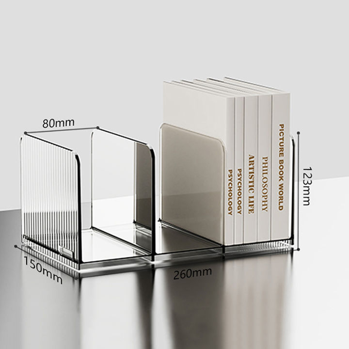 Transparent Bookends Stand Bookshelf Desktop Decorative Storage Rack ...