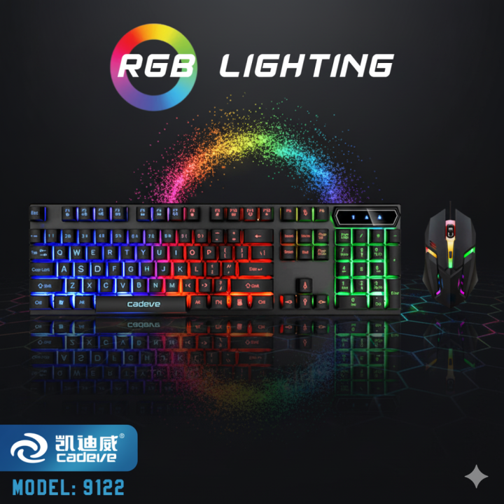 Gaming Keyboard Mouse Combo Black Color Cadeve 9122 RGB Mouse With RGB ...