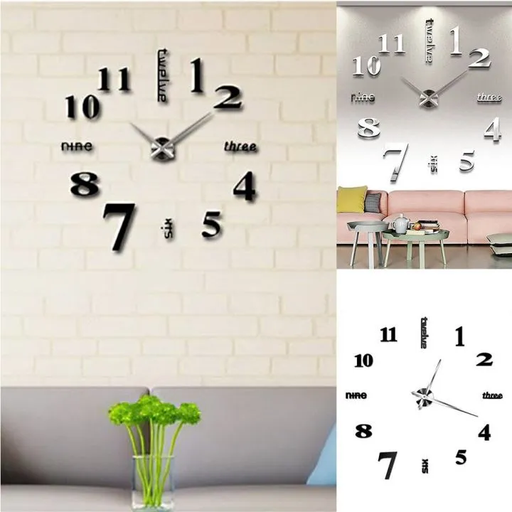 (GADGETCLINIX)Modern Analog Diy Large Number Wall Clock 3D | Daraz.com.bd