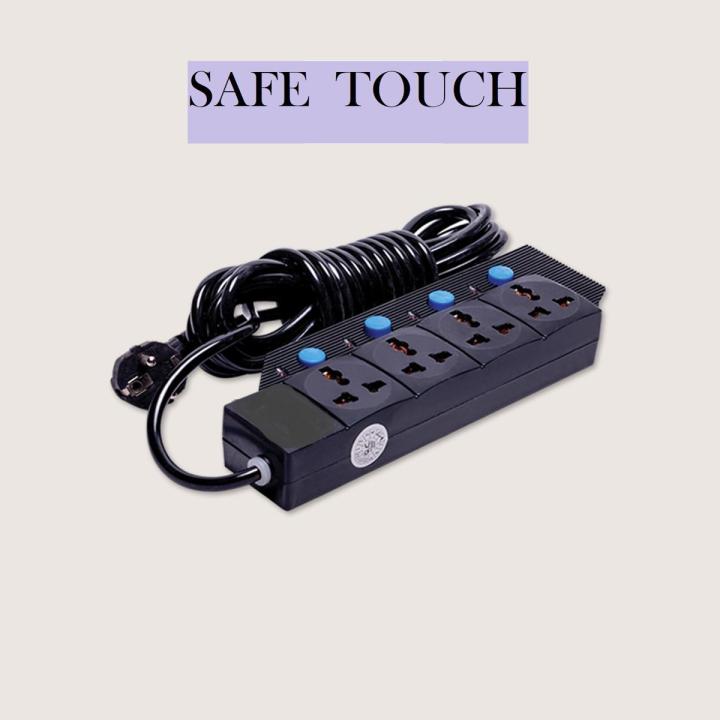 SAFE TOUCH ST-412 Multiplug 4 Port Extention Socket Black Multi Plug ...