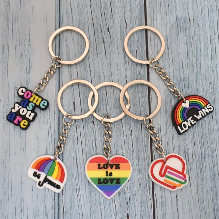 1pcs Love is Love Pride Rainbow Glass Pendant PVC Keychain with Car Bag ...