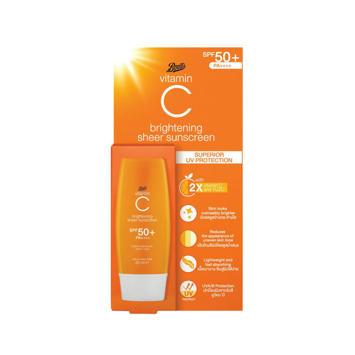 BOOTS VITAMIN C BRIGHTENING SHEER SUNSCREEN SPF50+ PA++++ 30ML | Daraz ...