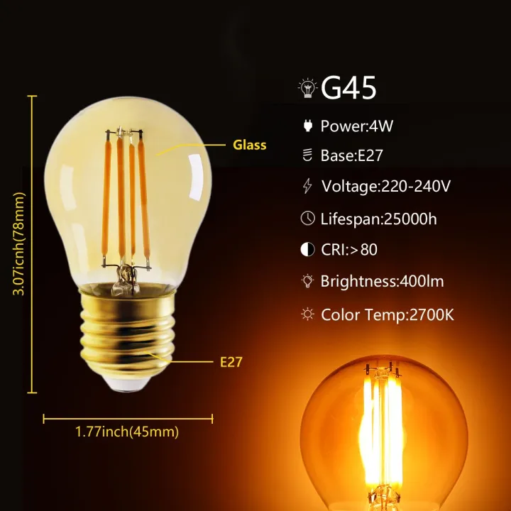 4 Watt ES-E27mmmm Amber Warm White G45 Filament LED Bulb | Daraz.com.bd