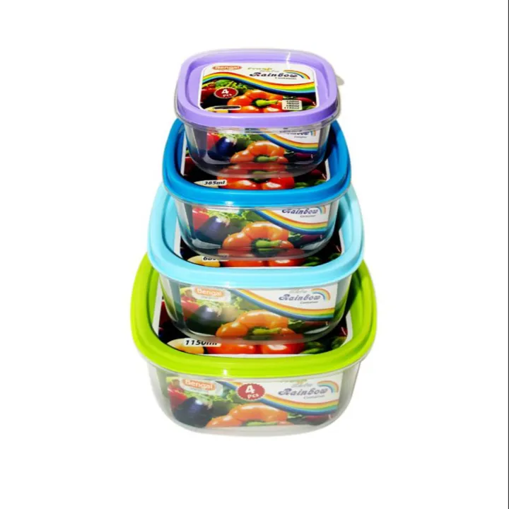 Transparent Plastic Rainbow Food Storage Box Container With Lid - 4pcs ...