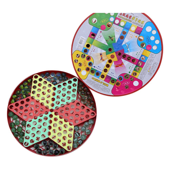 Glass Bead Checkers Flying Chess 2-in-1 Dual-Purpose Chessboard ...