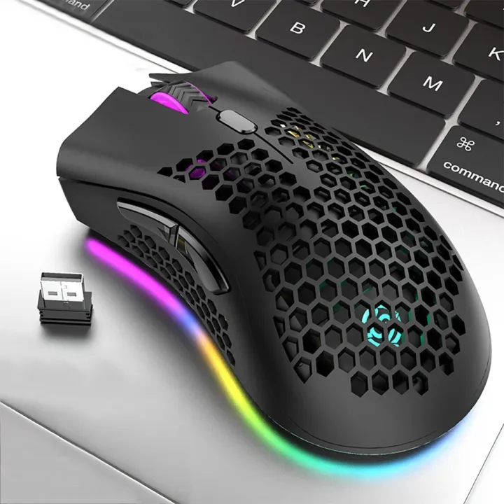 BM600 Rechargeable Gaming Mouse USB 2.4G Wireless RGB Light Honeycomb Gaming Mice Desktop ...