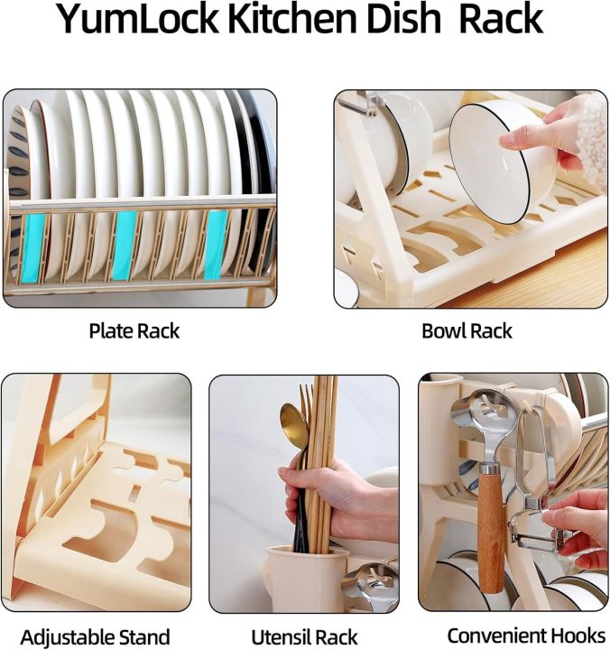 Pink Plastic 2-Tier Dish Drainer Rack Set with Drainboard – Kitchen ...