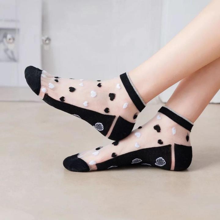 Breathable Funny Socks Embroidered Japanese Fashion Transparent Gyaru 5 ...