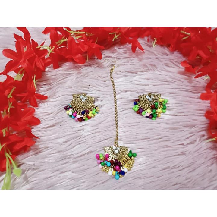 Pearl Setting Maang Tikli & Earring Set for Women | Daraz.com.bd