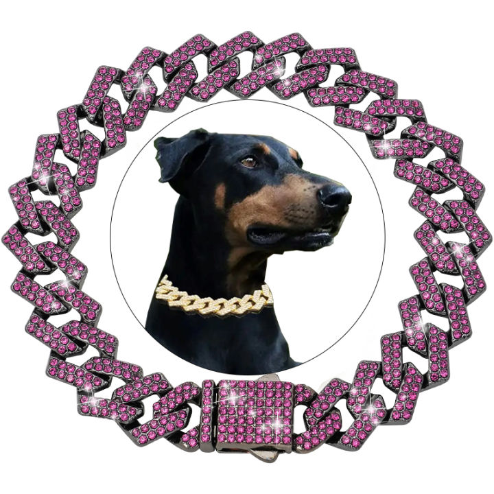 15MM Dogs Cats Chain Pet Cuban Collar Jewelry Diamond Cuban Collar ...