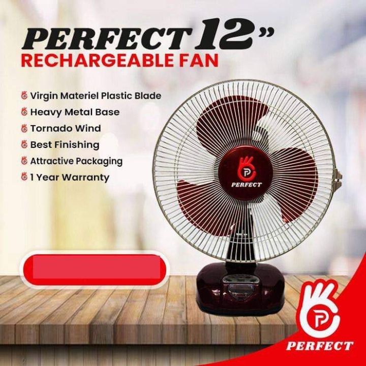 PERFECT Rechargeable Fan 12 Inch 1 year warranty ac/dc fan | Daraz.com.bd