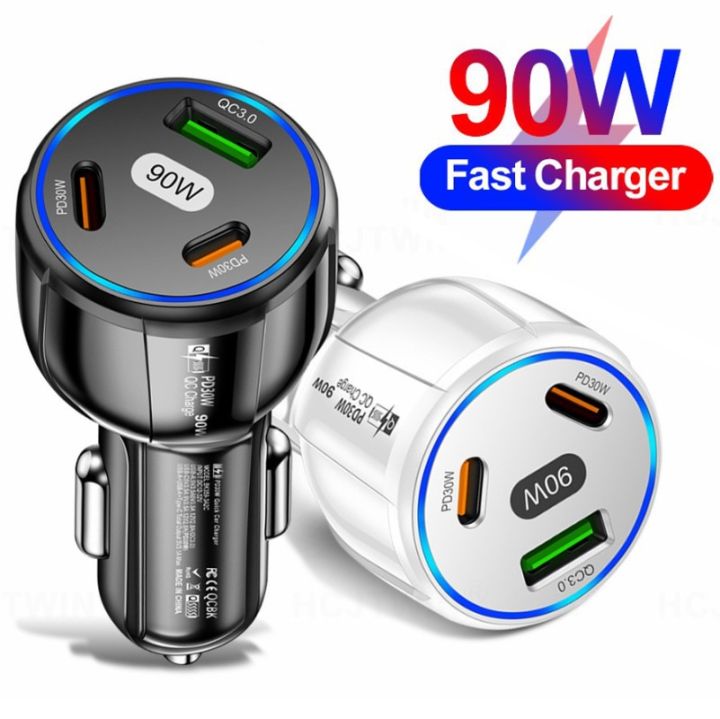 90W 3-in-1Car Charger QC3.0 PD Type C USB Moblie Phone Fast Charging ...