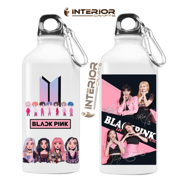 Bts Logo Bts Black Pink Printed Water Bottle Sipper White Aluminum ...