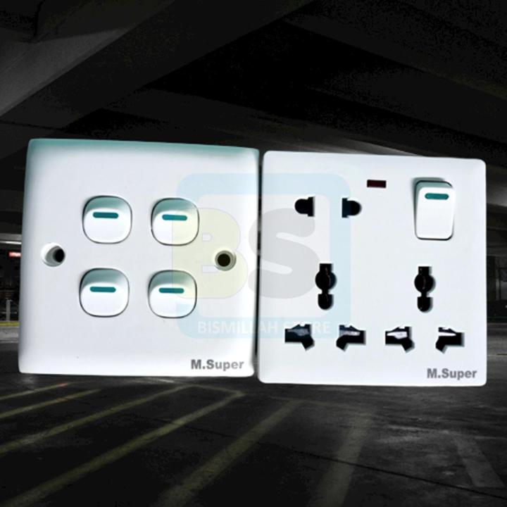 4 Gang Switch with 8 pin Multi Socket, PVC Back Part/Tola Board Combo 3 ...