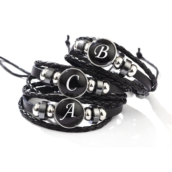 Fashion 26 Letters PU Leather Bracelets Multilayer A-Z Name Initials ...