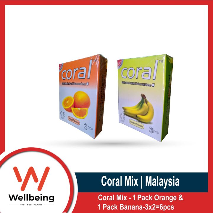 Coral Mix |1 Pack Orange & 1 Pack Banana Flavored Condom For Men | 3x2 ...
