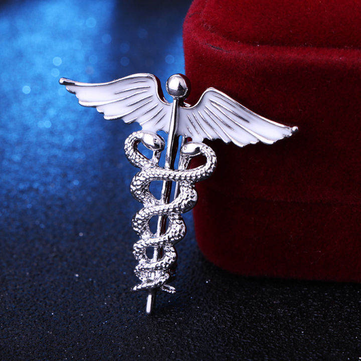 Retro Angel Wings Men's Caduceus Badge Brooch Pin Snake Lapel Pin ...