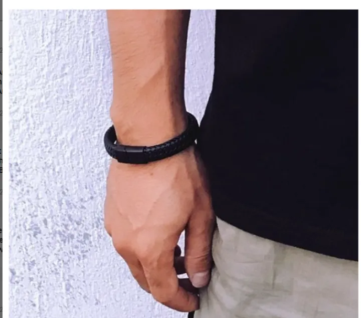 LEATHER MENS MEN BLACK MAGNETIC CLOSURE INFINITY LEATHER STRAP ...