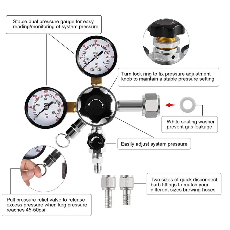 CGA-320 Regulator,Dual Stage Gauge Co2 Regulator for Kegerator Pressure ...