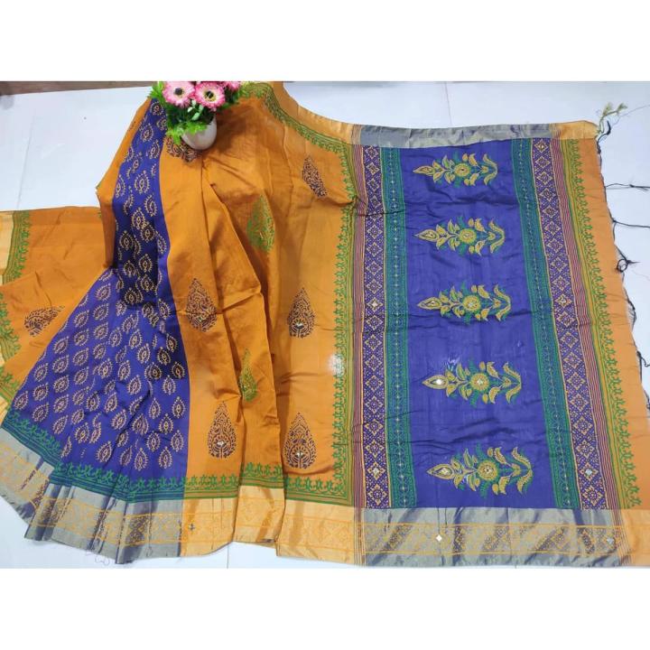 ধুপিয়ান শাড়ি ব্লক এবং এমব্রয়ডারি কাজ করা-dupi yana block &embordary ...