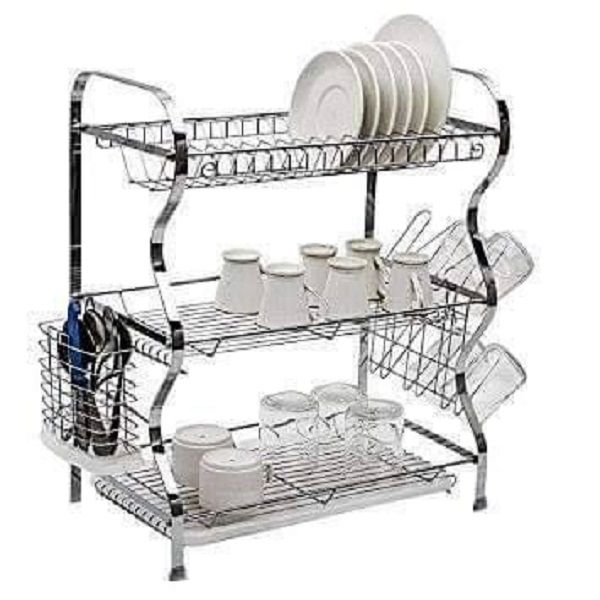 3 Layer Dish Drainer and Kitchen Rack - Silver | Daraz.com.bd