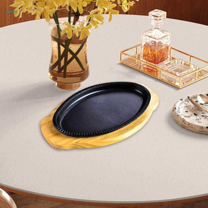 Steak Fry Plate Nonstick Cast Iron Oval Shape Hot Plate for Large ...