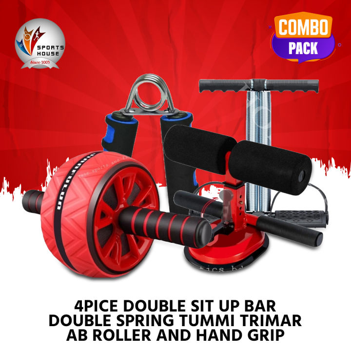 4pice Double Sit up bar ,Double Spring Tummi trimar, Ab roller and hand ...