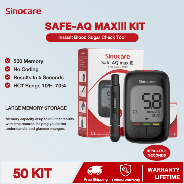 Sinocare Blood Glucose Testing Kit/Blood Glucose Monitor Safe AQ Max ...