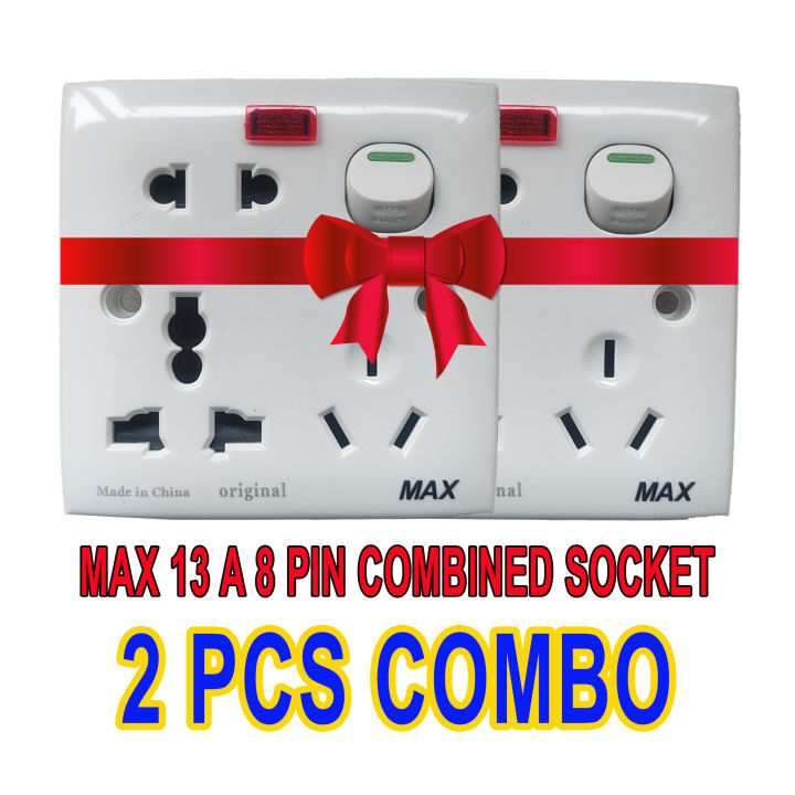 Max 8 Pin 13A Combined Multi Socket with Switch with Indicator 2 Pcs ...