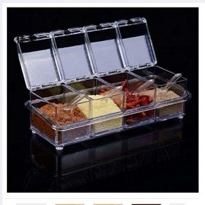 Crystal Seasoning Box 4 Grid Acrylic Seasoning Spice Box Kit with Spoon ...