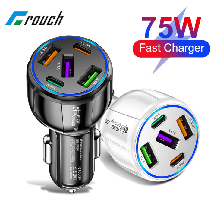 5 Ports 75W USB Car Charger Type C USBC Car Fast Charging QC3.0 PD Car ...