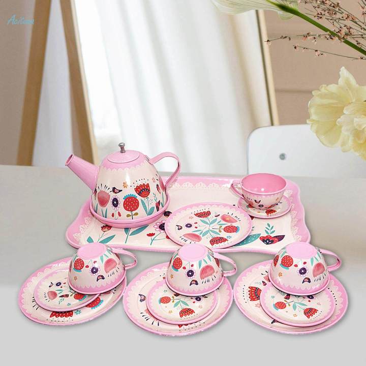 Kids Tea Set for Little Girls Kitchen Pretend Play Toy Teapot Cups ...