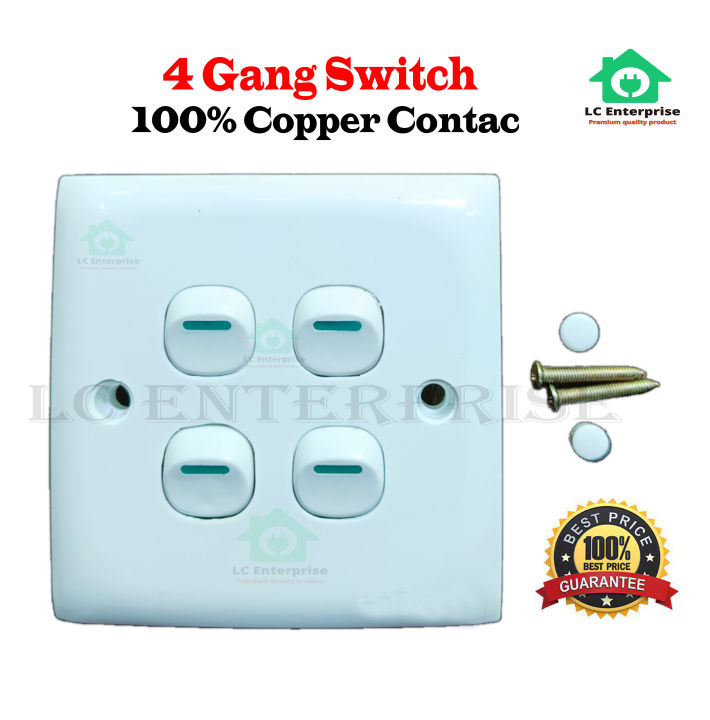 Classic 4 Gang 1 Way Electric Switch Copper Contact Wall Gang Switch ...