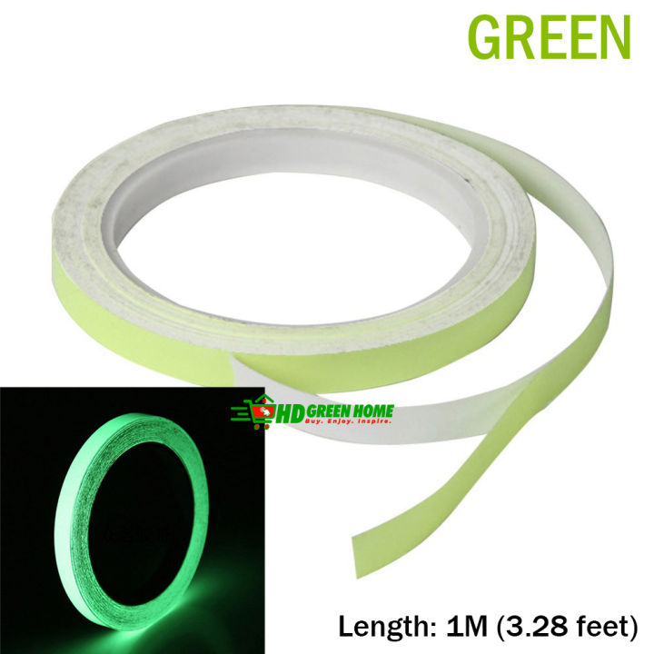 1M x 1cm Green Luminous Tape Self-adhesive Glow in the Dark Fluorescent Safety Stickers Tapes ...