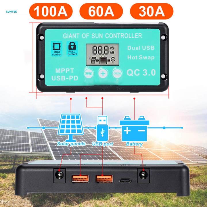 Charging Controller, Adjustable USB Port, 100A /60A /30A Solar System ...