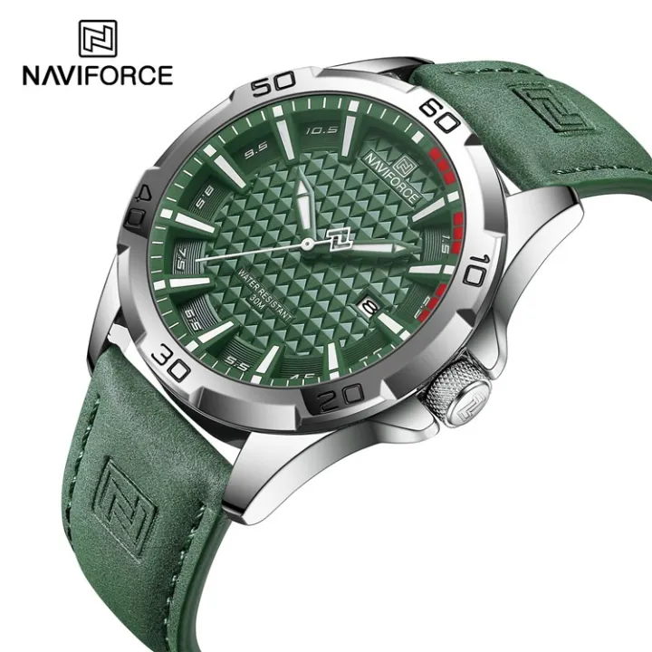 NAVIFORCE 8023 Casual Leather Watch for Men Style Wristwatches -Silver ...